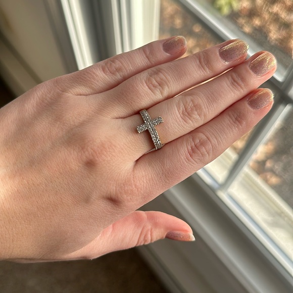 Jewelry | 1k Yellow Gold And Diamond Pave Cross Ring Size 7 | Poshmark